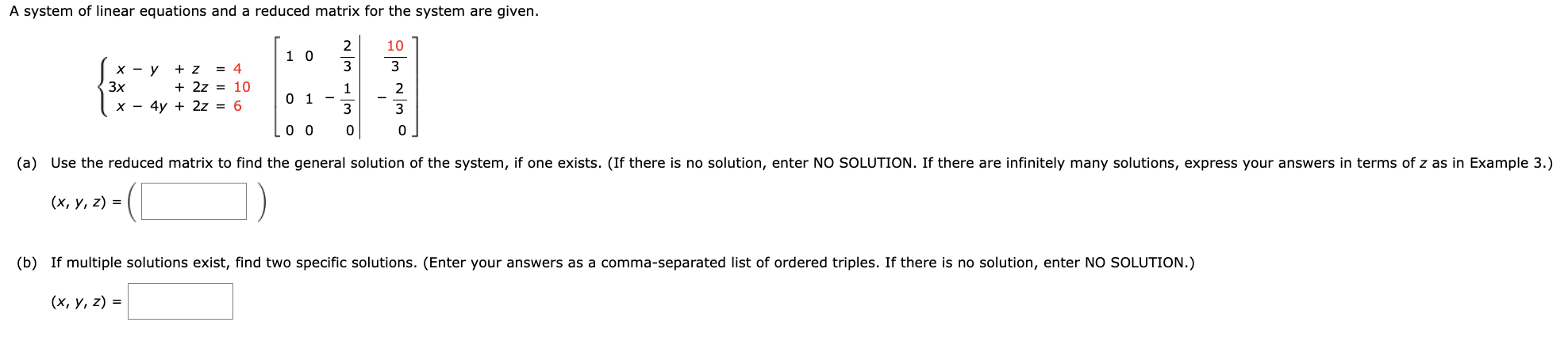 Solved A system of linear equations and a reduced matrix for | Chegg.com