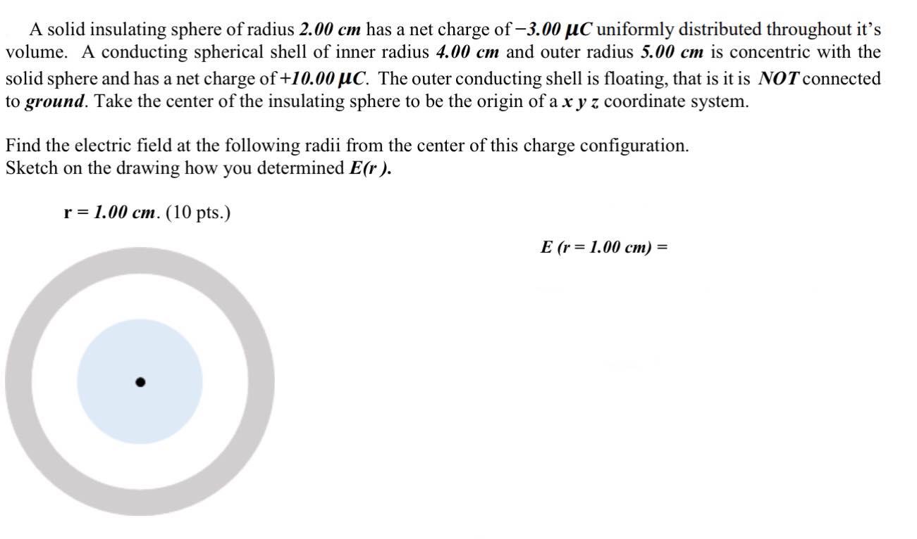 Solved A solid insulating sphere of radius 2.00 cm has a net | Chegg.com