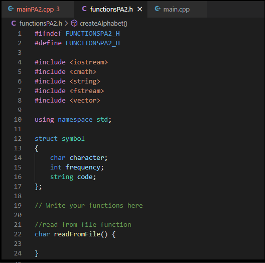 Solved E main.cpp E mainPA2.cpp 3 C functionsPA2.h X C | Chegg.com