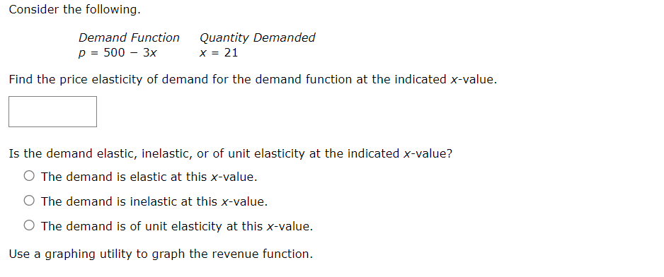 Solved Consider the following. Demand Function Quantity | Chegg.com
