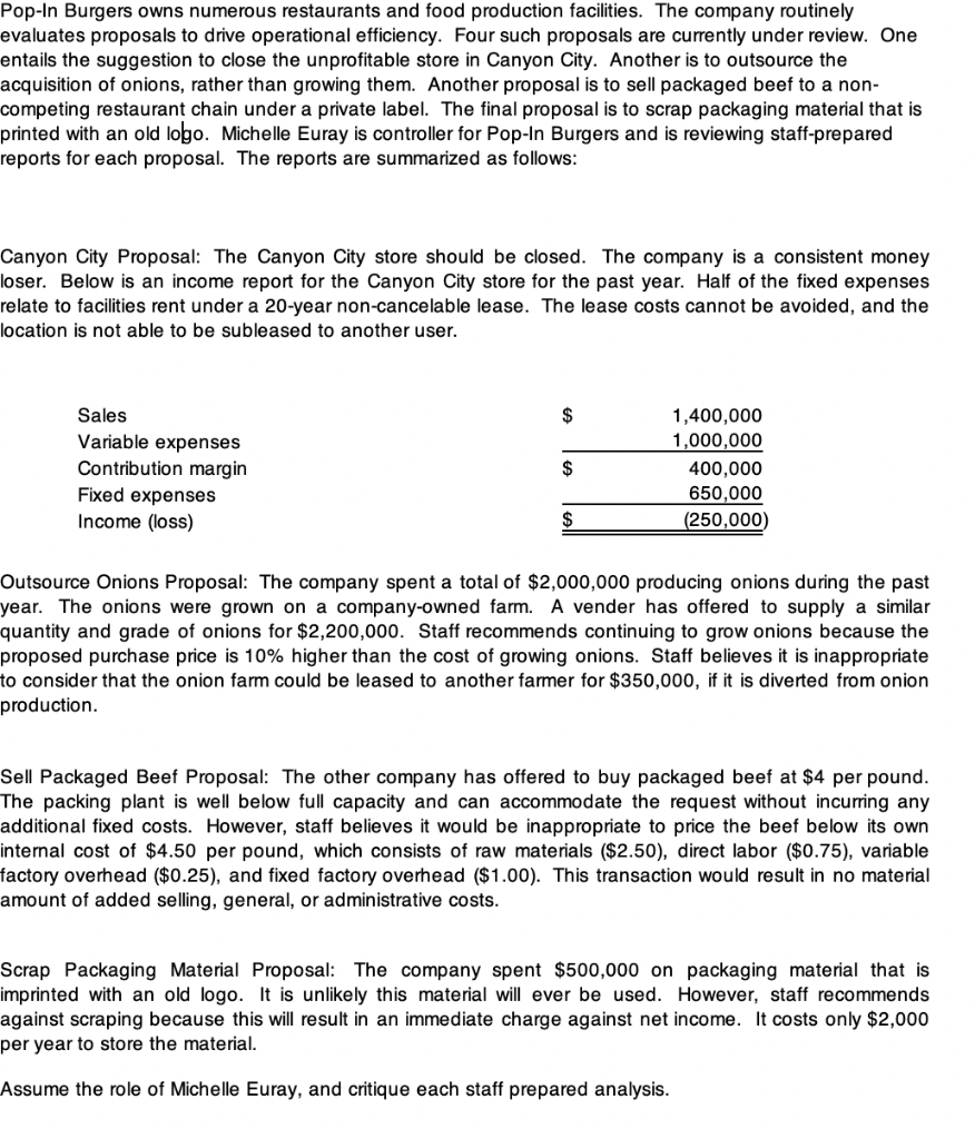 Solved Canyon City Proposal: Outsource Onions Proposal: Sell | Chegg.com