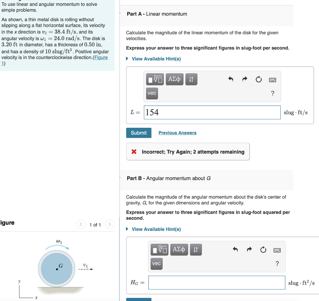 Solved Part A - Linear momentum To use linear and angular | Chegg.com