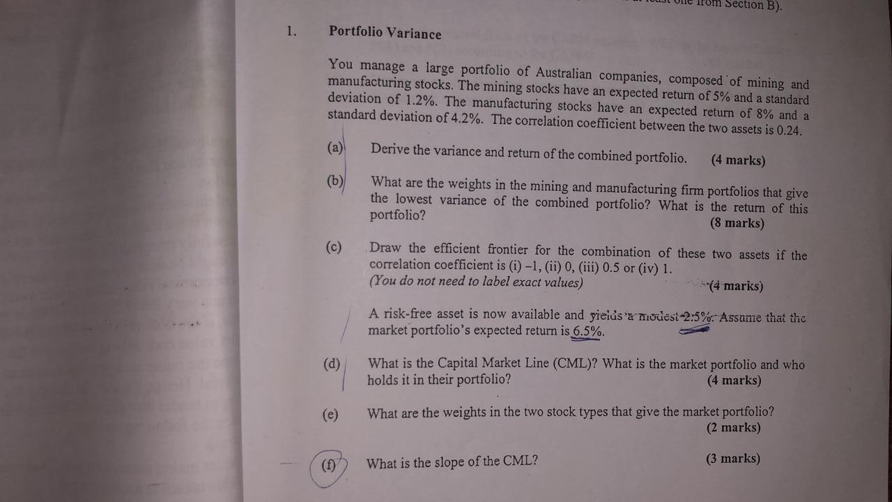 Portfolio Variance You manage a large portfolio of | Chegg.com