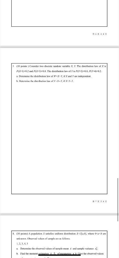 Solved 7. (10 points ) Consider two discrete random variable | Chegg.com