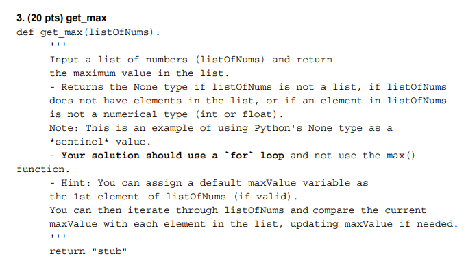 Solved Write Python code for the following function given | Chegg.com