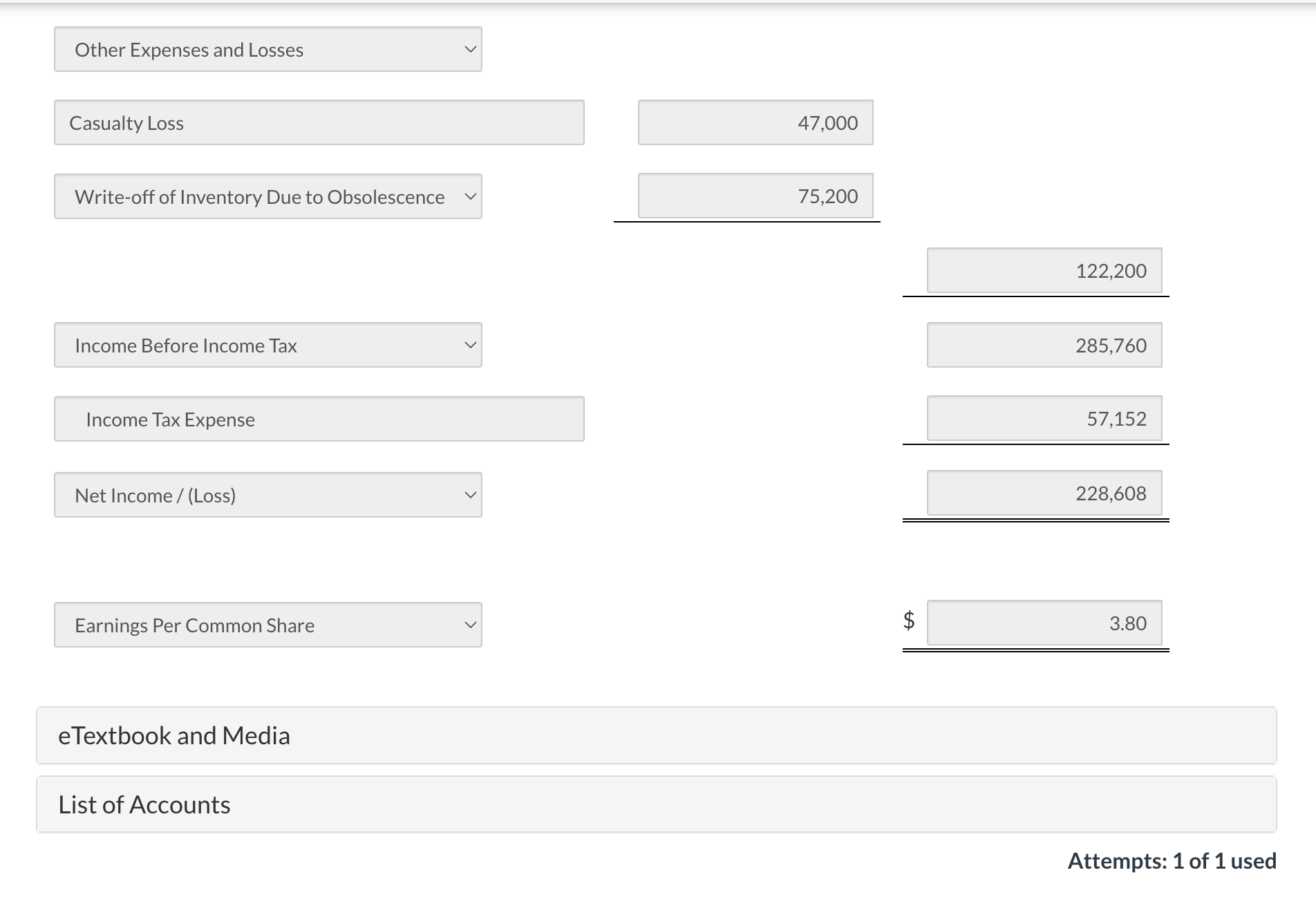Other Expenses and Losses Casualty Loss Write-off | Chegg.com