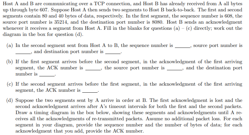 Host A and B are communicating over a TCP connection, | Chegg.com