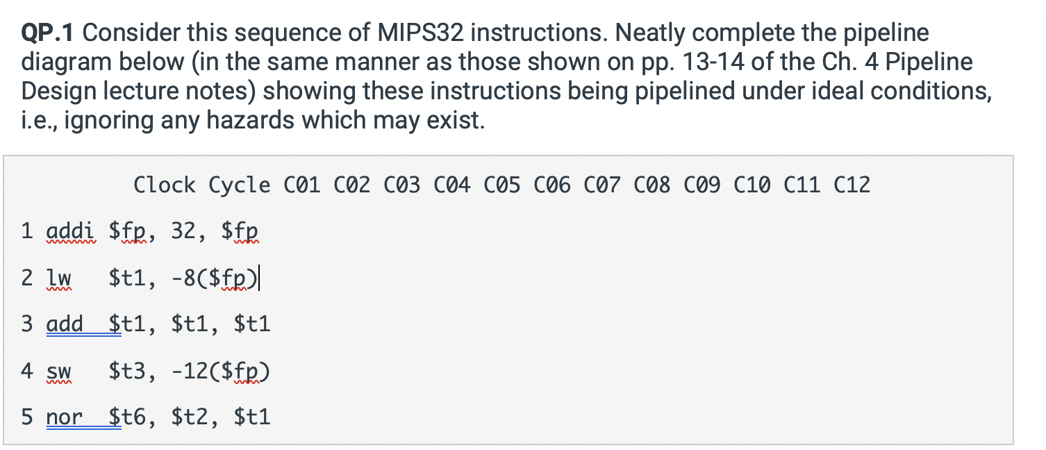 QP.1 Consider this sequence of MIPS32 instructions. | Chegg.com