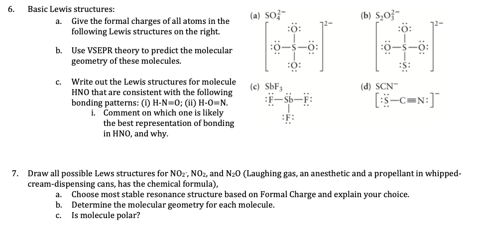 Solved 1)Basic Lewis structures:a. ﻿Give the formal charges | Chegg.com