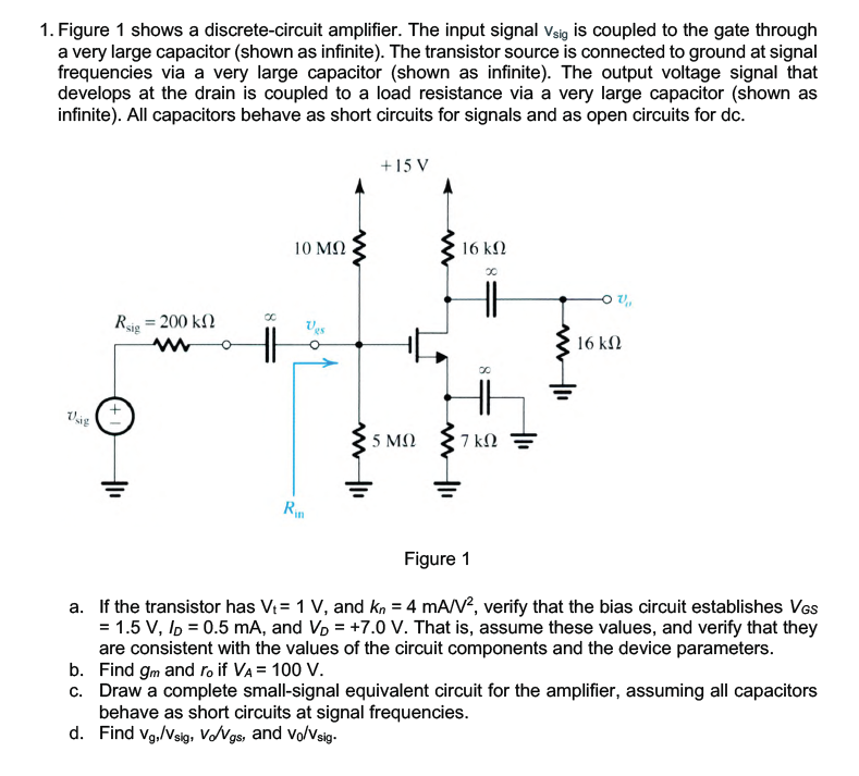 Solved 1. Figure 1 shows a discrete-circuit amplifier. The | Chegg.com