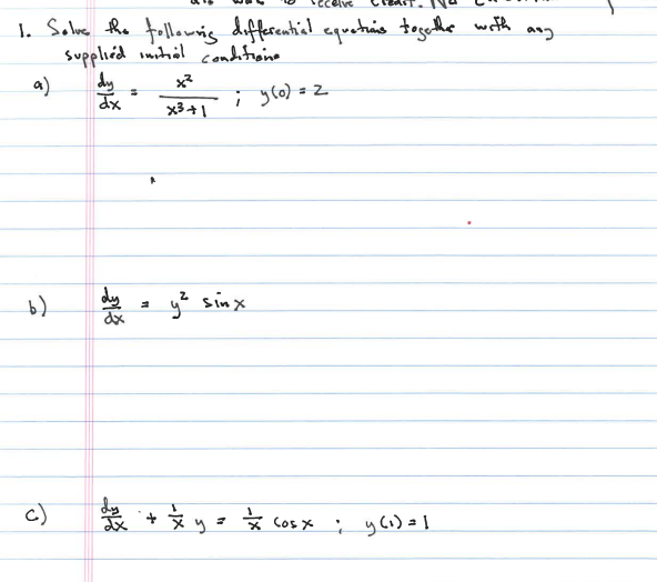Solved As 1. Solve the following differential equations | Chegg.com