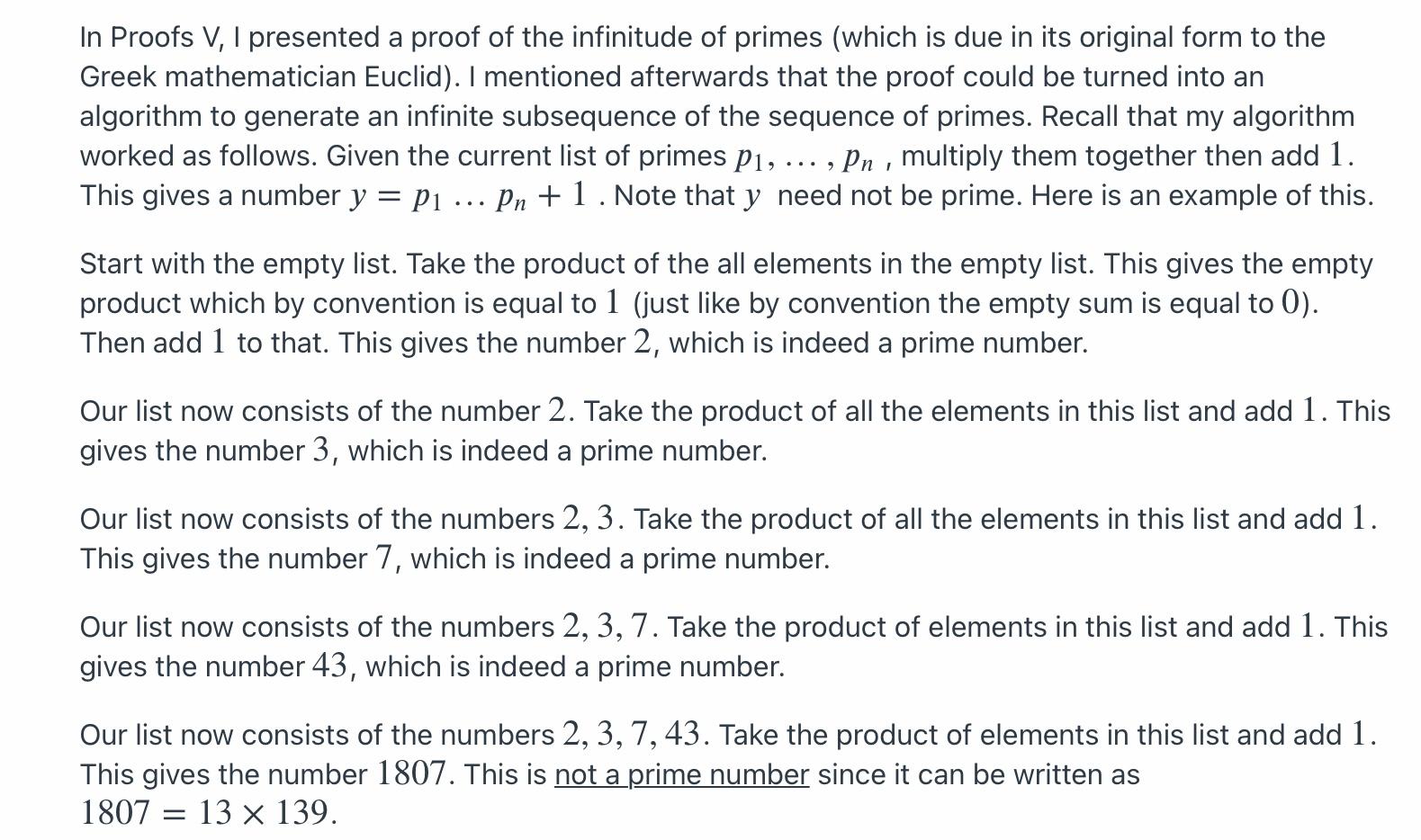 Solved In Proofs V, I presented a proof of the infinitude of | Chegg.com