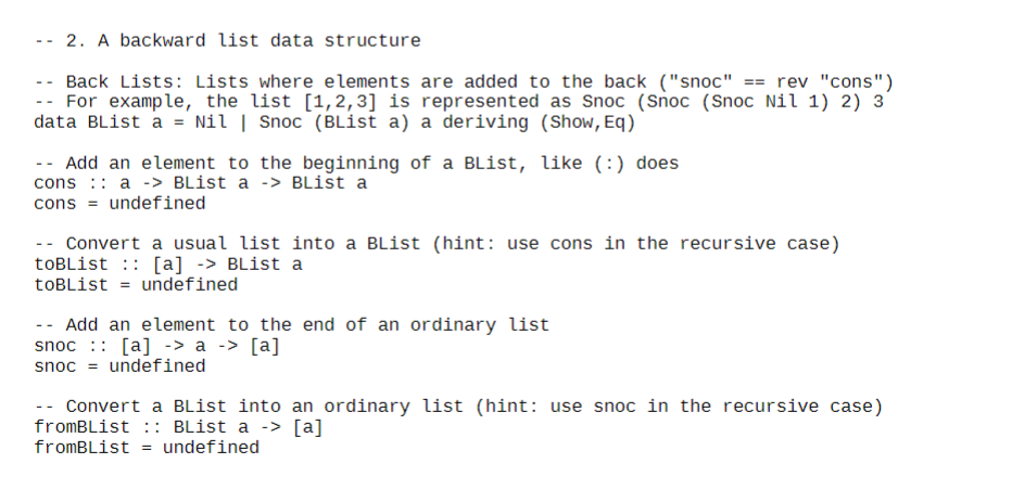 Solved -- 2. A backward list data structure -- Back Lists: | Chegg.com