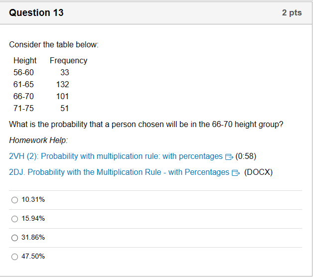 Solved Given the following information, find the probability | Chegg.com