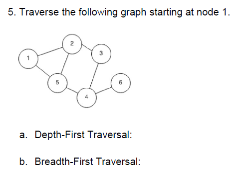 Solved 5. Traverse the following graph starting at node 1. 2 | Chegg.com