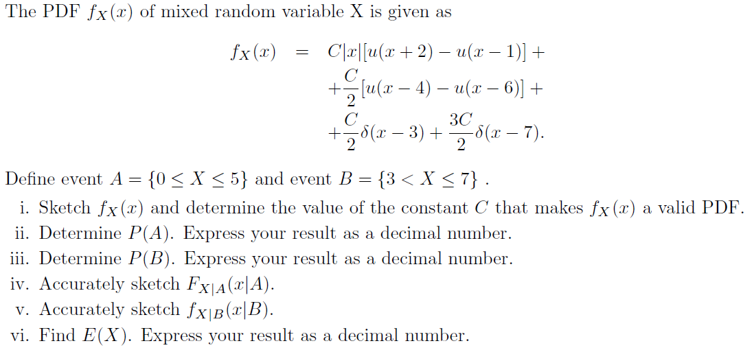 The PDF fx(x) of mixed random variable X is given as | Chegg.com