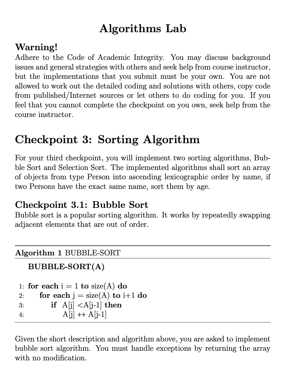 Solved Algorithms Lab Warning! Adhere to the Code of | Chegg.com