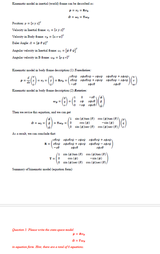Solved Kinematic model in inertial (world) ﻿frame can be | Chegg.com