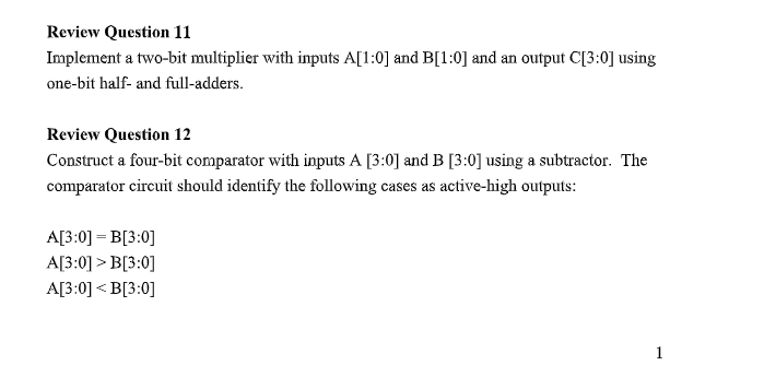 Solved Review Question 11 Implement a two-bit multiplier | Chegg.com