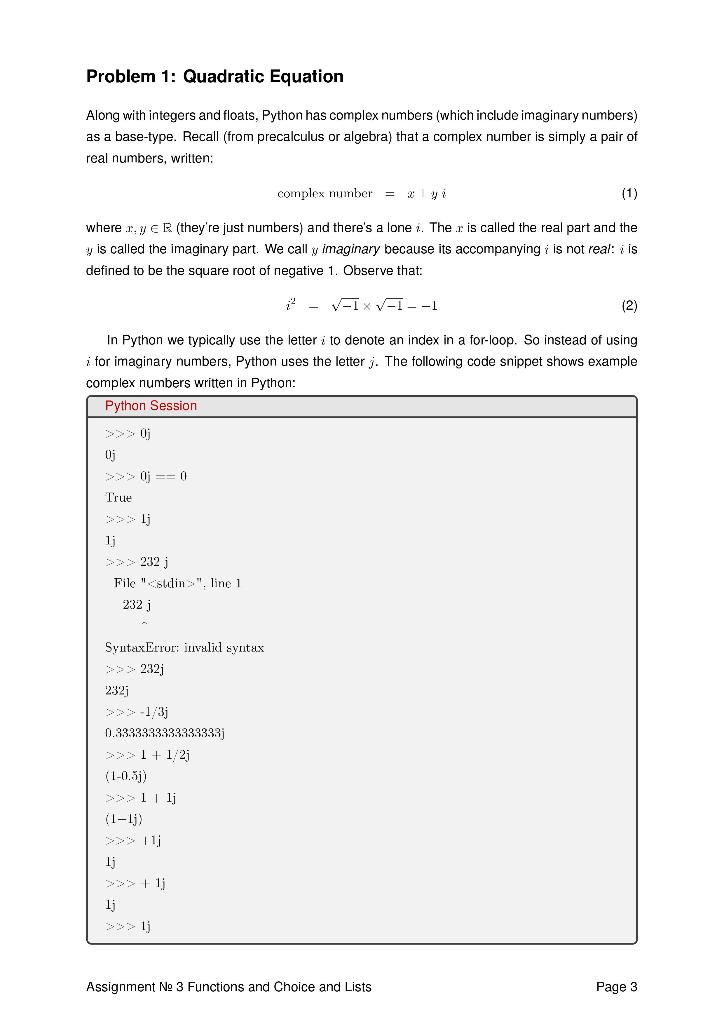 Solved Problem 1: Quadratic Equation Along with integers and | Chegg.com