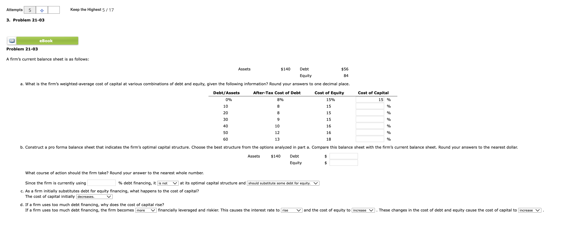 Solved Problem 21-03A firm's current balance sheet is as | Chegg.com