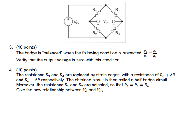 Solved R RA Vex Vo Rz 3. (10 points) The bridge is | Chegg.com