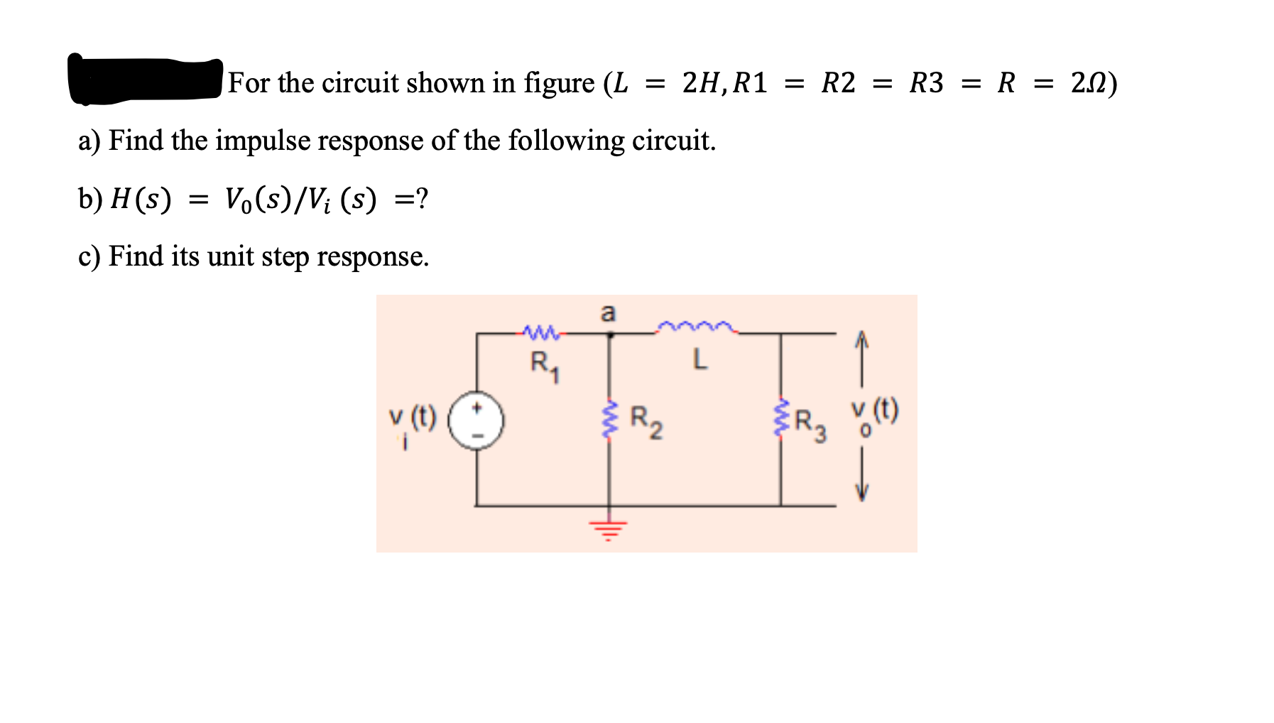 Solved For the circuit shown in figure (L=2H,R1=R2=R3=R=2Ω) | Chegg.com