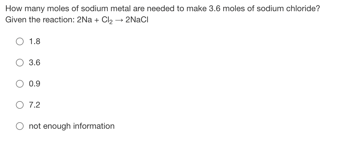 Solved How many moles of sodium metal are needed to make 3.6 | Chegg.com