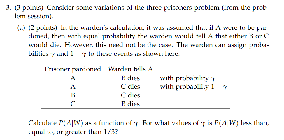 Three prisoners Three prisoners, A, B, and C, are on | Chegg.com
