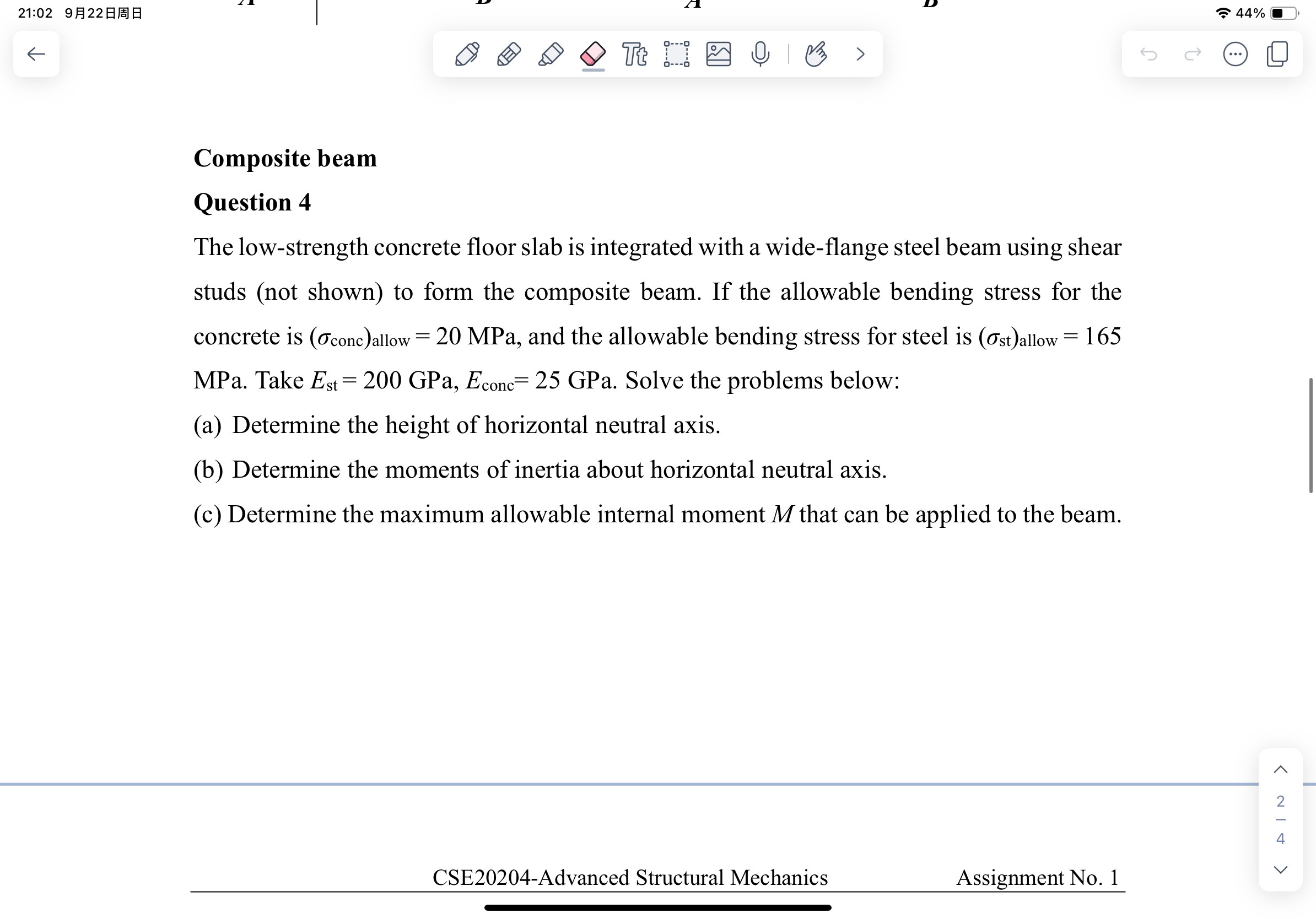 Solved Composite beamQuestion 4The low-strength concrete | Chegg.com