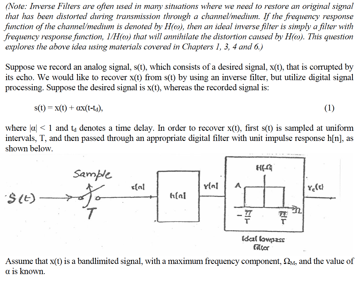 (Note: Inverse Filters are often used in many | Chegg.com