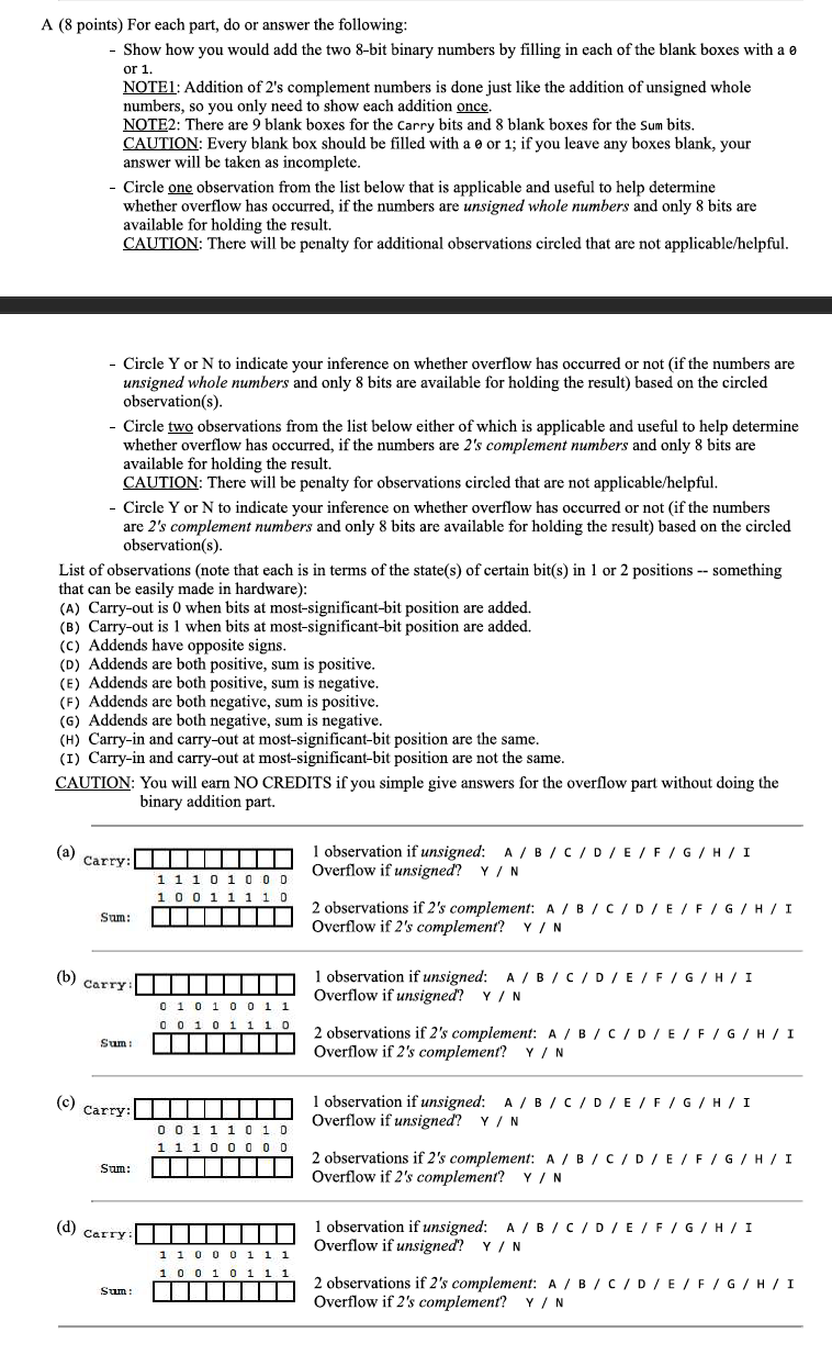 Solved A (8 points) For each part, do or answer the | Chegg.com