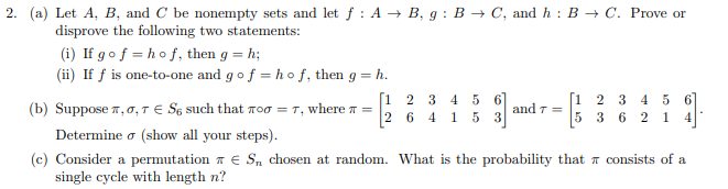 Solved 2. (a) Let A, B, and C be nonempty sets and let f : A | Chegg.com