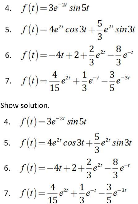 Solved 4. f(t)=3e-21 sin 5t 5 5. f(t)= 4e2* cos 3t+ext sin | Chegg.com