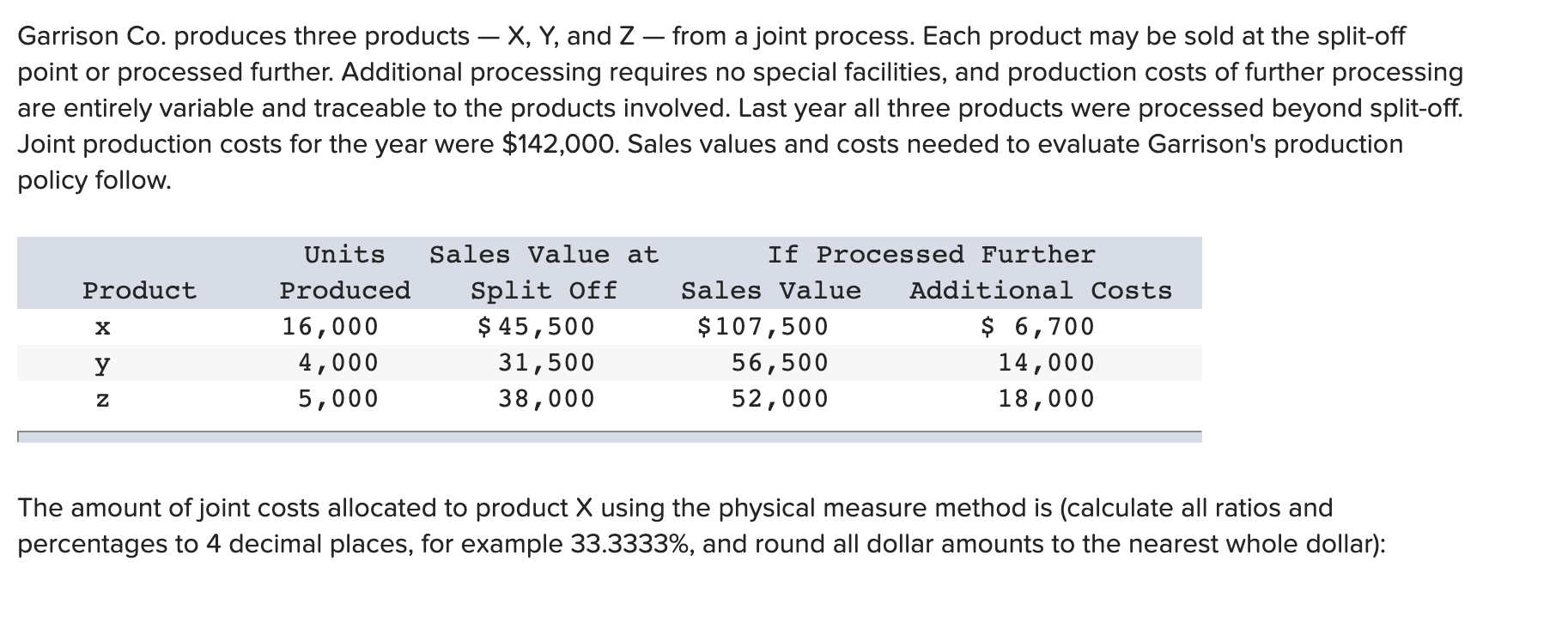 Solved Garrison Co. produces three products – X, Y, and Z – | Chegg.com