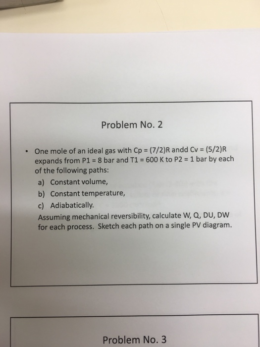 Solved Problem No. 2 One mole of an ideal gas with Cp = | Chegg.com