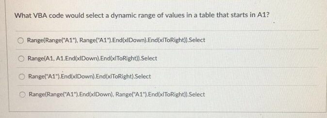 Solved What VBA Code Would Select A Dynamic Range Of Values Chegg