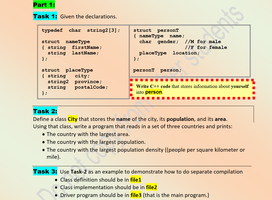 Solved Part 1: Task 1: Given the declarations. typedef char | Chegg.com