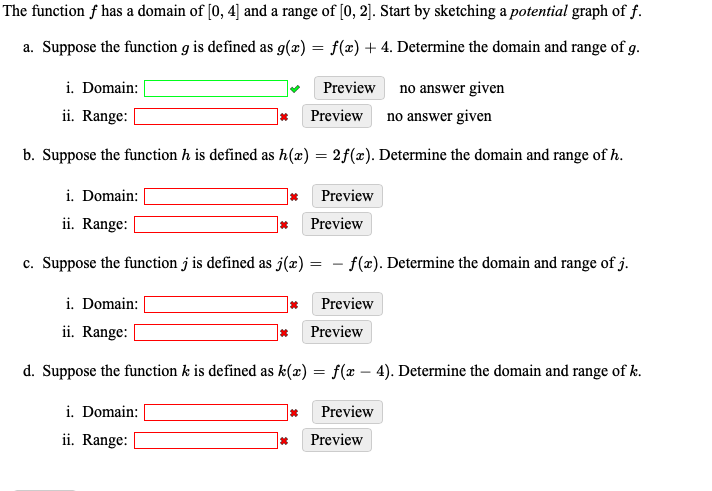 Solved The function f has a domain of [0, 4] and a range of | Chegg.com