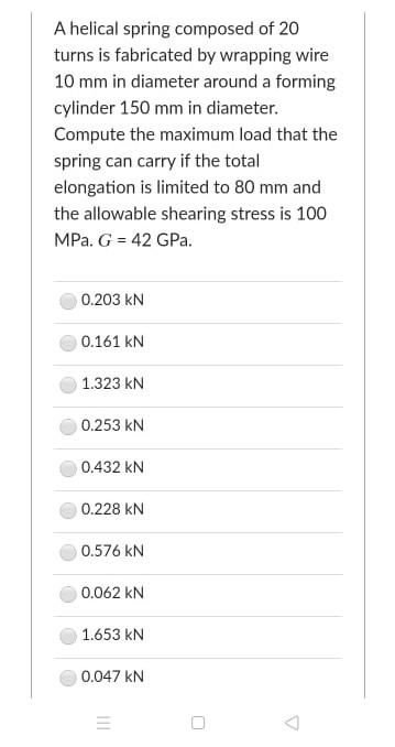 Solved A helical spring composed of 20 turns is fabricated | Chegg.com