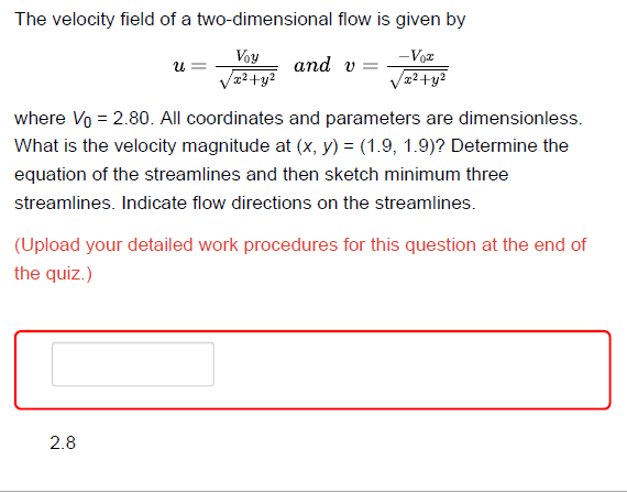 The velocity field of a two-dimensional flow is given | Chegg.com