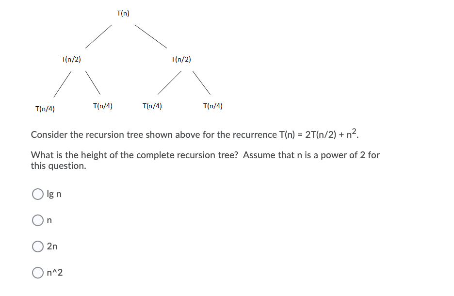 Solved T(n) Tên/2) Tên/2) Tên/4) Tên/4) Tên/4) T(n/4) | Chegg.com