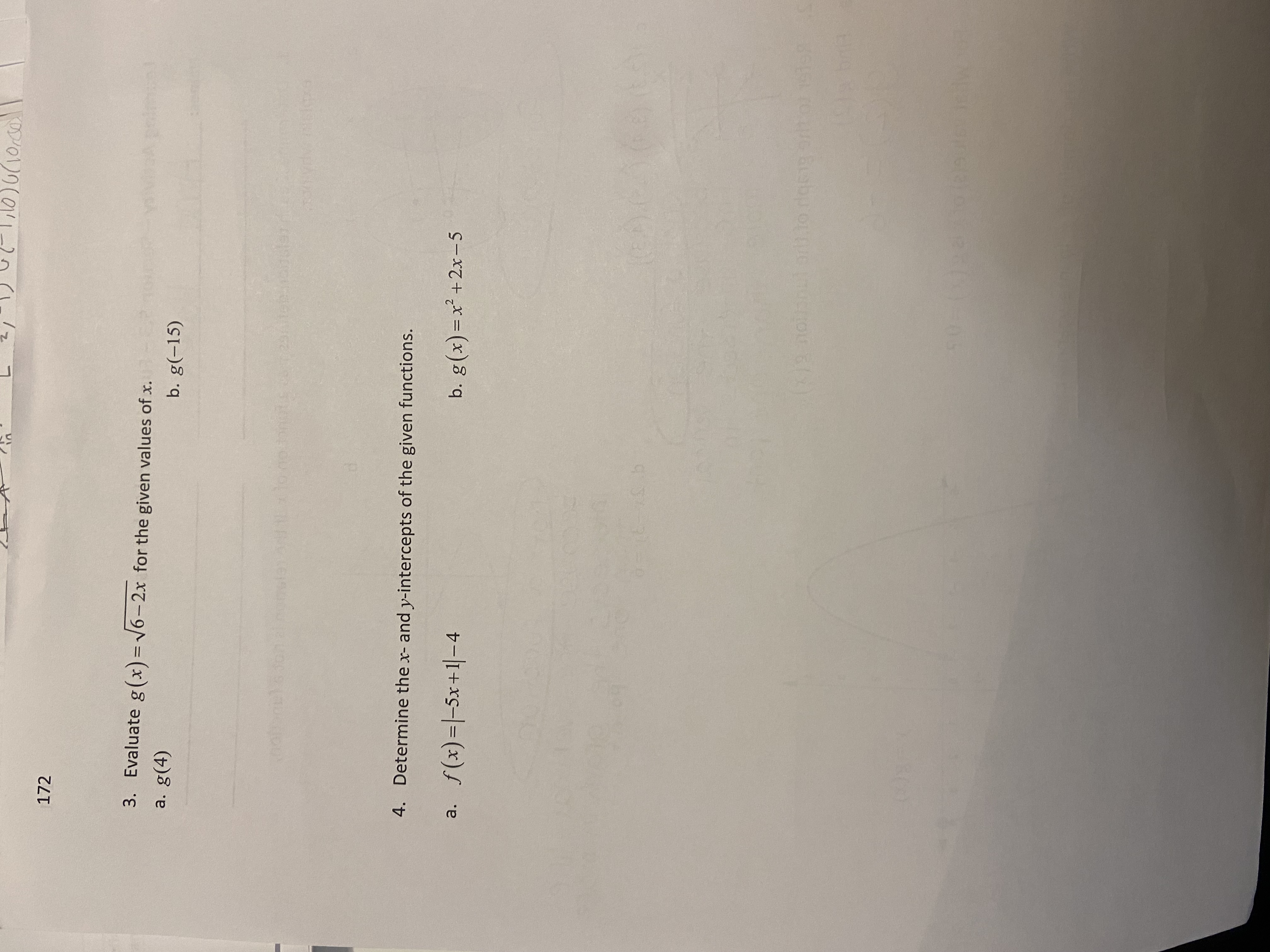Solved 172 3. Evaluate g(x)=6−2x for the given values of x. | Chegg.com