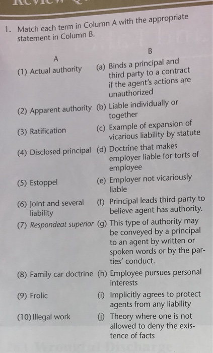 Solved 1. Match each term in Column A with the appropriate | Chegg.com