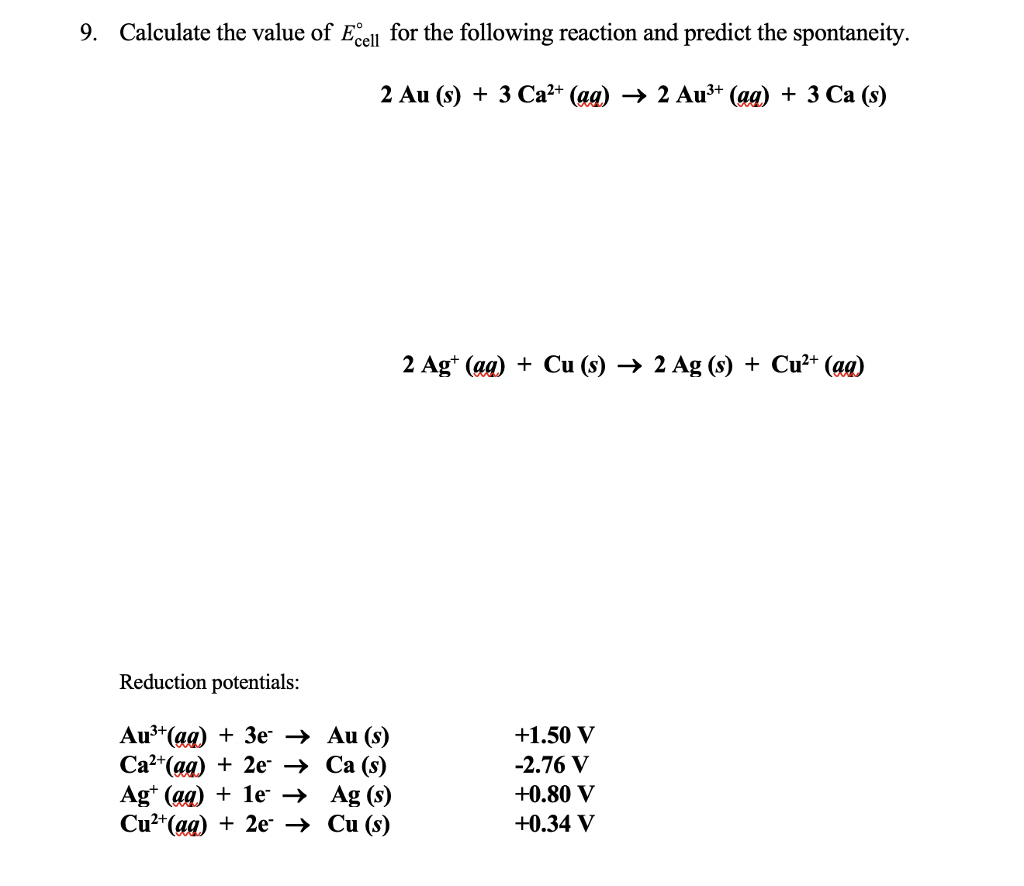Solved 9. Calculate the value of Ecll for the following | Chegg.com