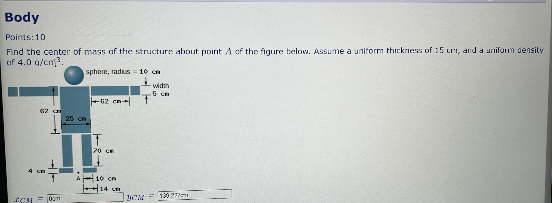 Solved BodyPoints:10Find the center of ﻿mass of ﻿the | Chegg.com