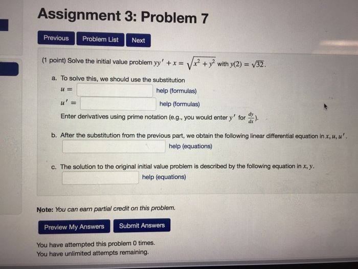 Solved Assignment 3: Problem 7 Previous Problem List Next ) | Chegg.com