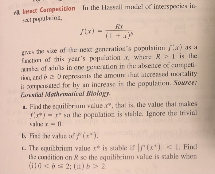 Solved 60 Insect Competition In the Hassell model of | Chegg.com