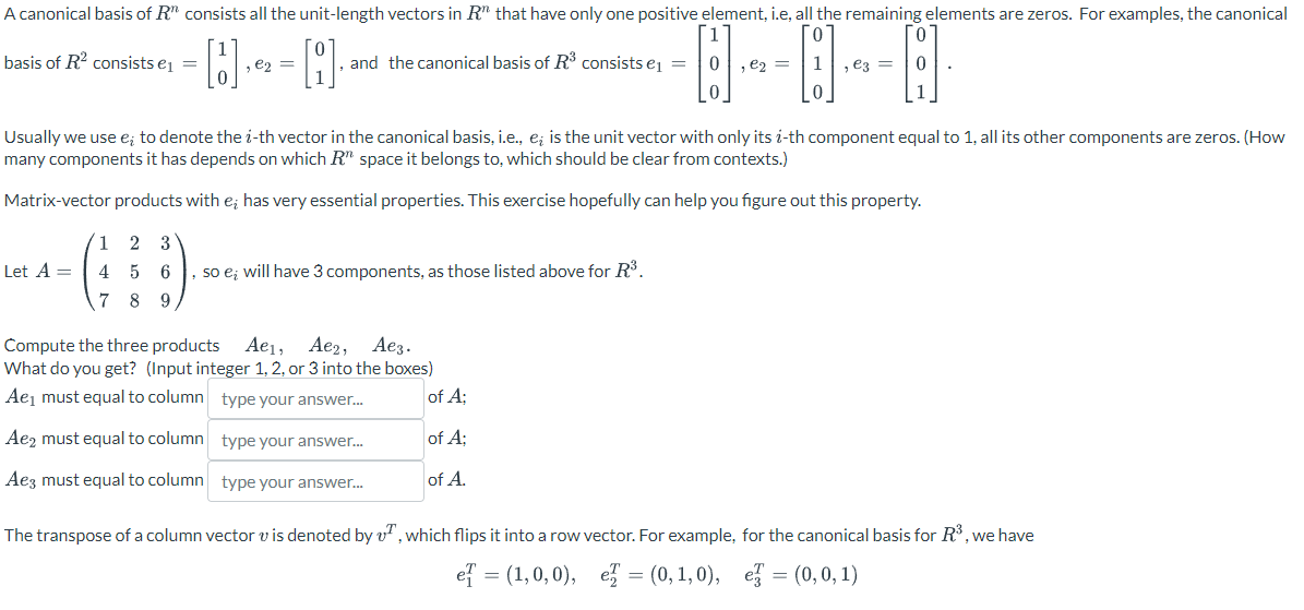 Solved A canonical basis of Rn consists all the unit-length | Chegg.com