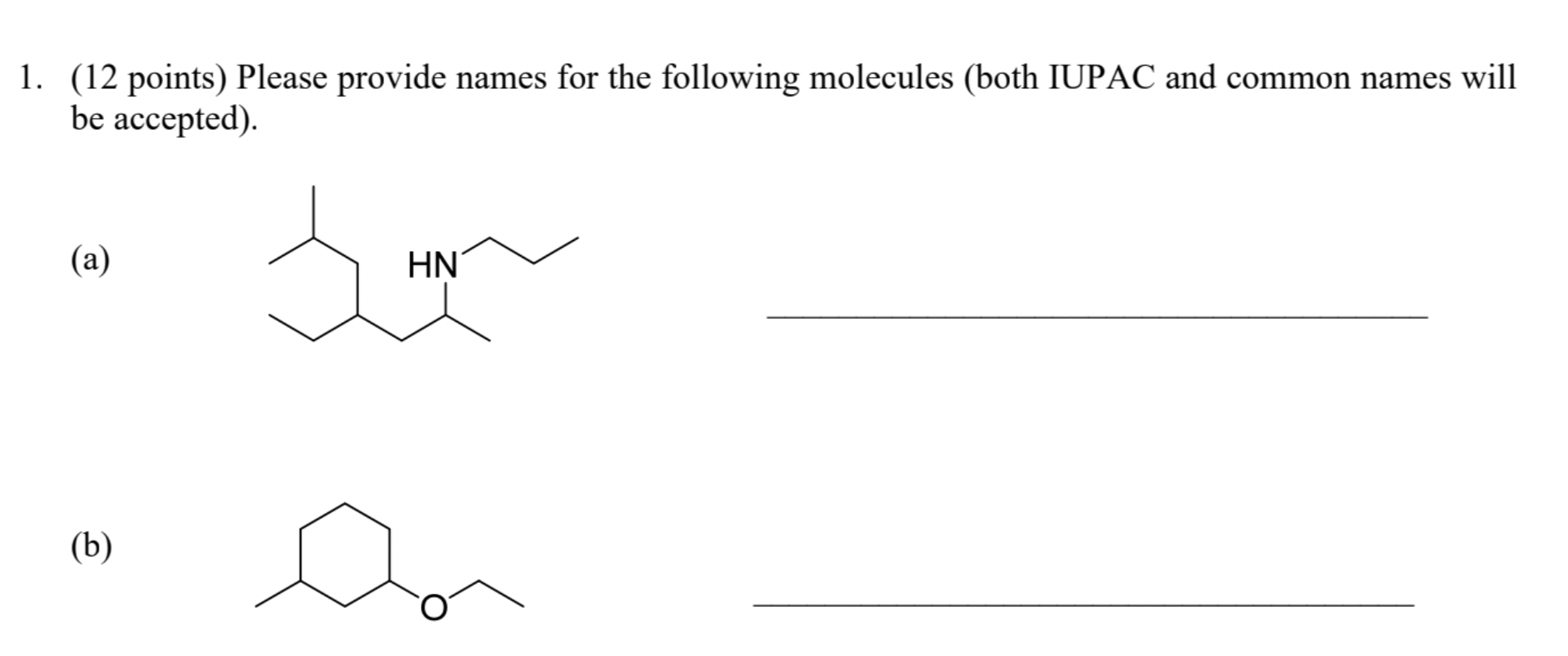 Solved (12 points) Please provide names for the following | Chegg.com